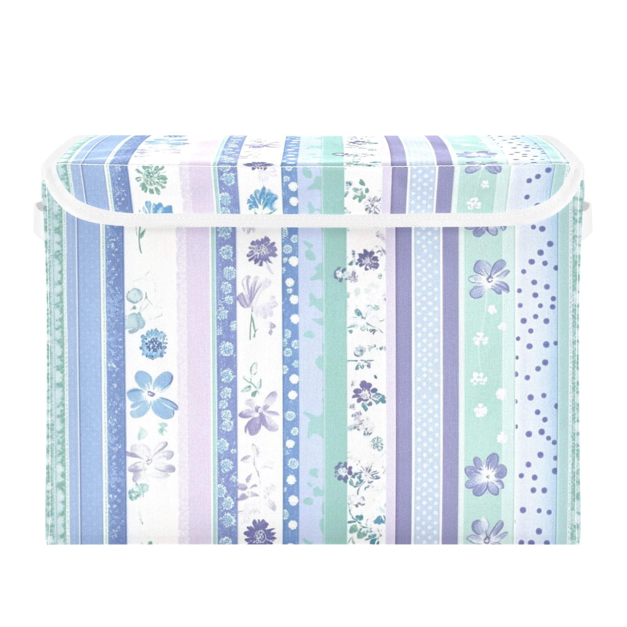 Soft Pastel Stripes Elegant Flowers Leaves Foldable Storage Bin with ...