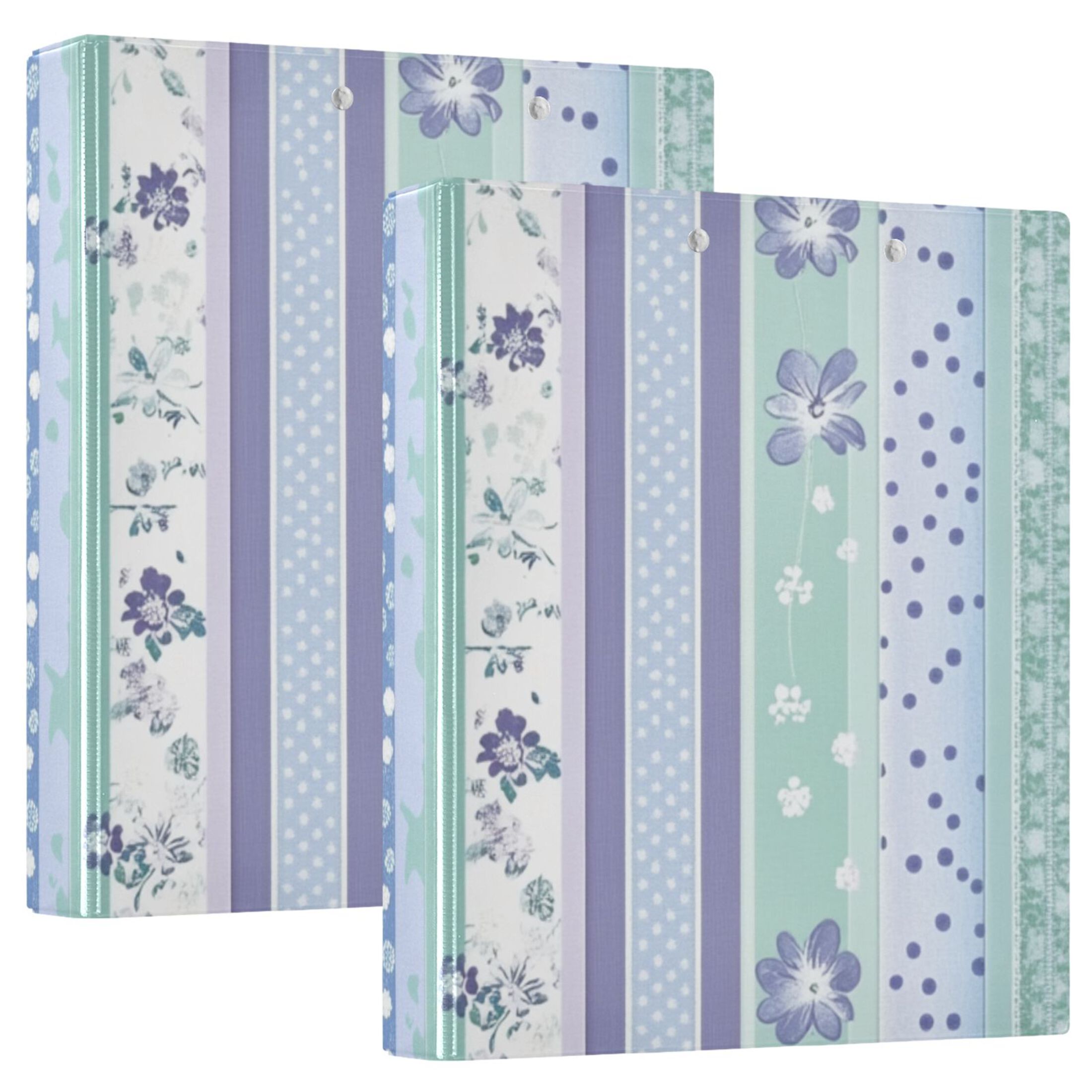 Soft Pastel Stripes Elegant Flowers Leaves Round Ring Binder 3 Rings 1. ...