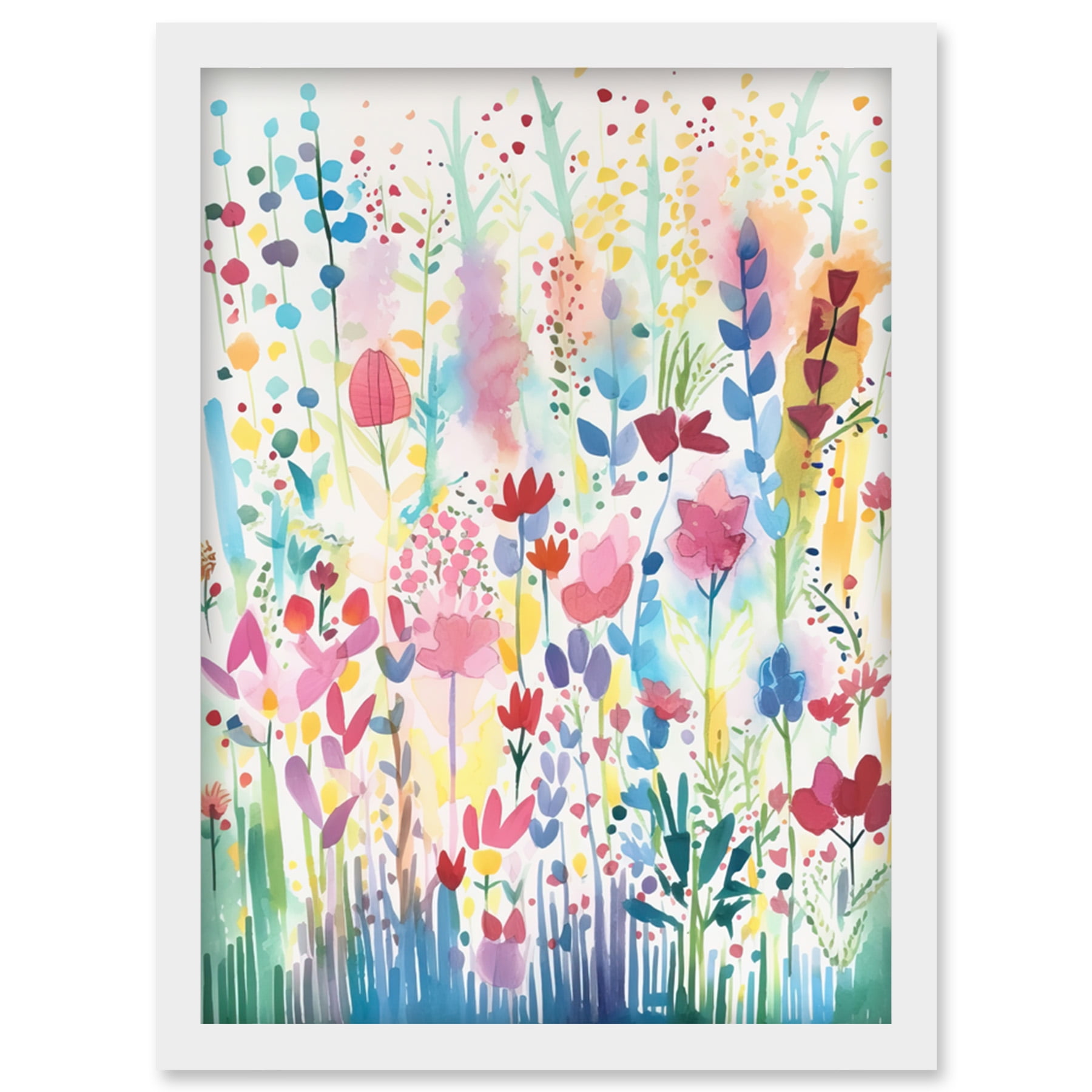 Soft Pastel Wildflower Floral Folk Art Artwork Framed Wall Art Print A4 ...