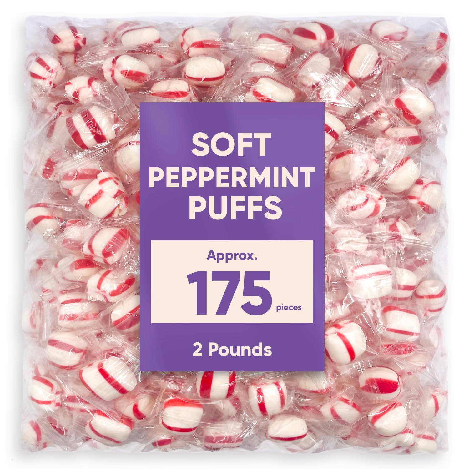 Soft Peppermint Candy Puff MFF30 Christmas Mints - 2 Pounds Approx 175 Pieces - Mints ...