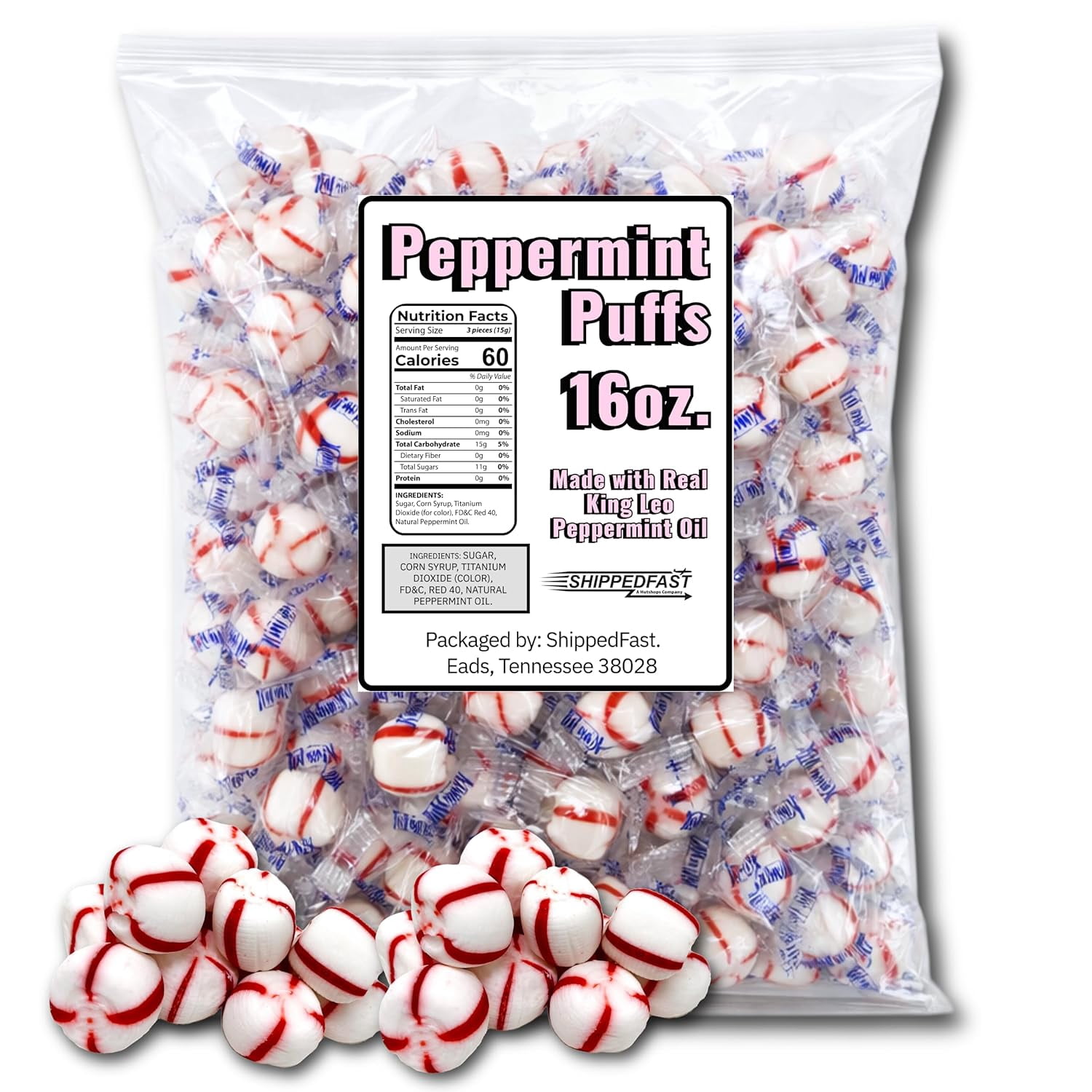 Soft Peppermint Puff King Leo Natural(1 Pound) Net Wt. 16oz. Soft Candy ...