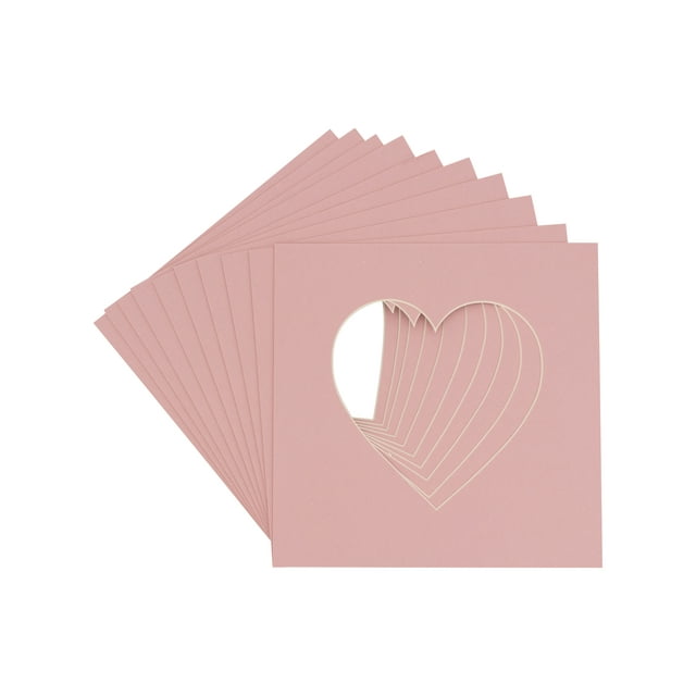 Soft Pink Acid Free 7x7 Heart Picture Frame Mat with White Core Bevel ...