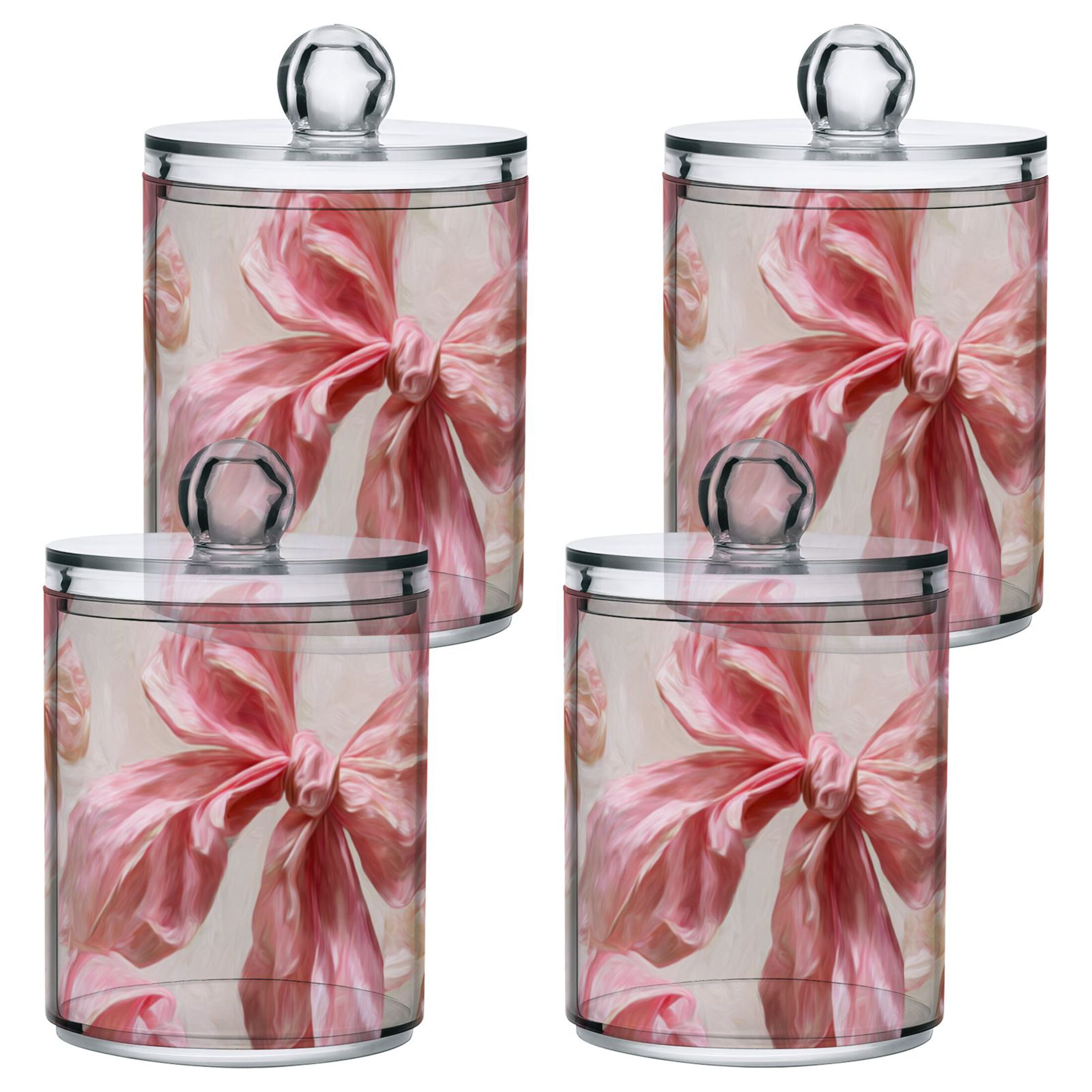 Soft Pink Bows Translucent Plastic Cans Storage Canisters with Lid Set ...