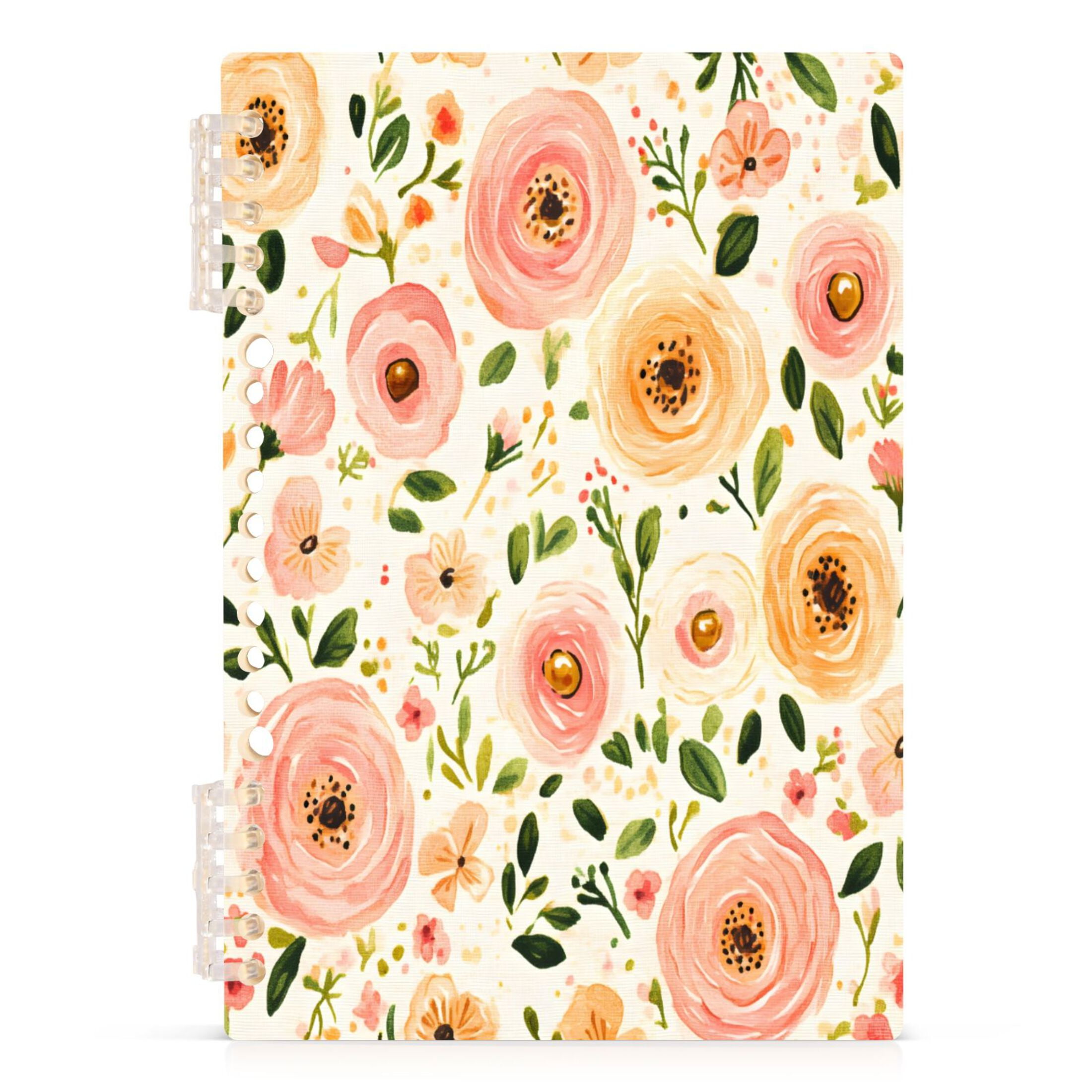 Soft Pink Floral Pattern A5 8.3x5.7in PP Notebook, Adjustable Rings, 60 ...
