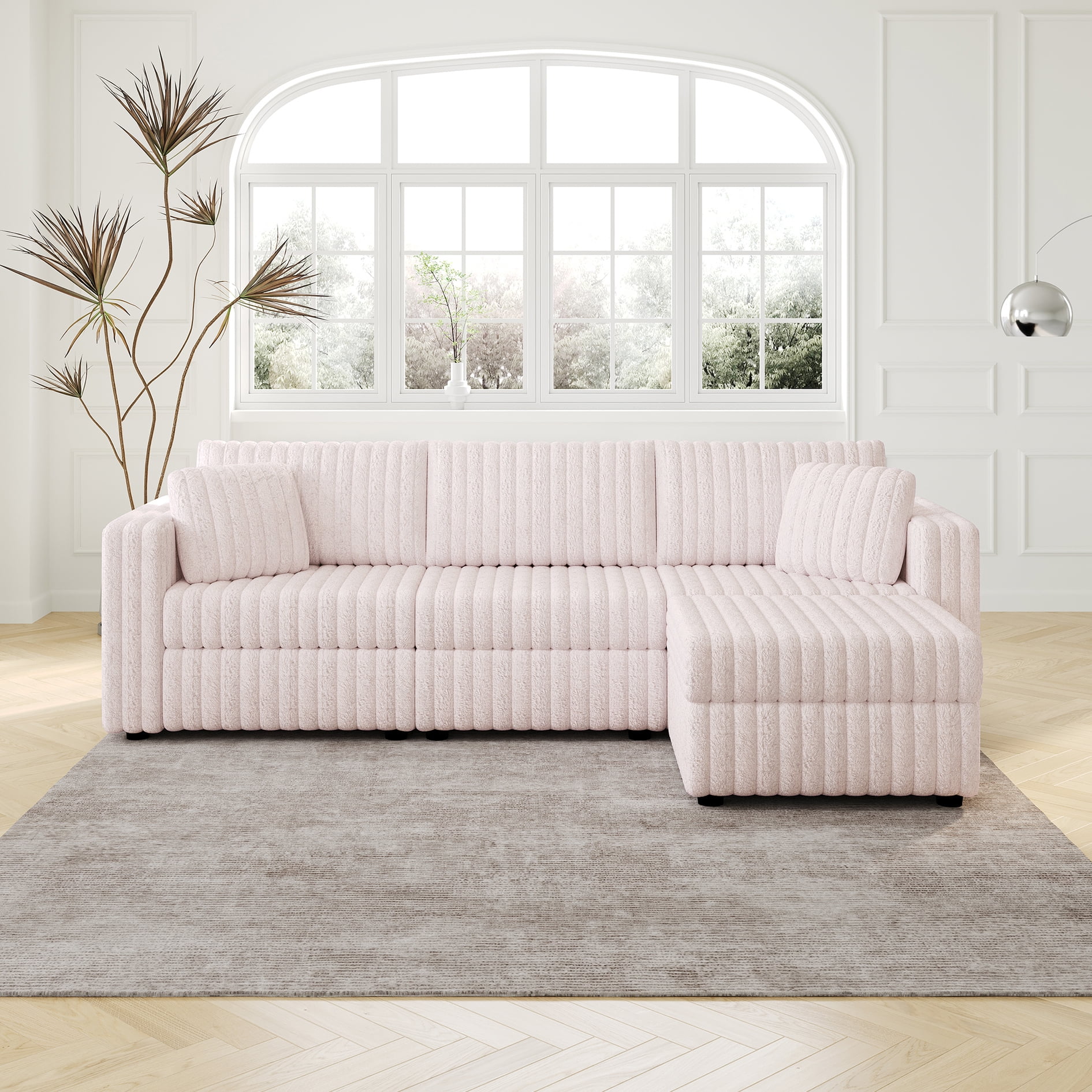 Soft Pink Modular Couch With Hydraulic Lift And Removable Pillow ...