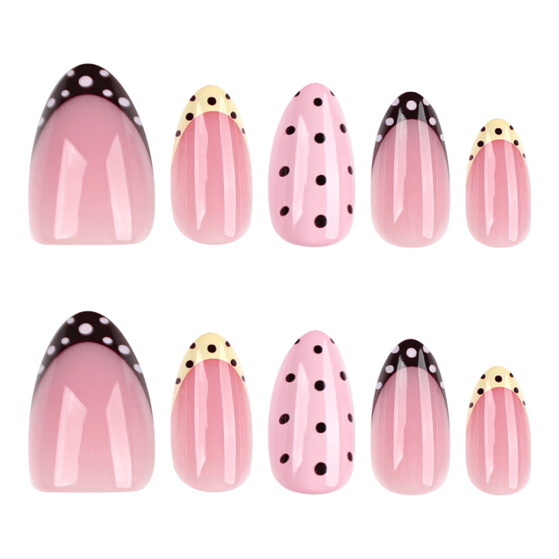 Soft Pink Polka Dot Color-Blocked Tip Press on Nails, Medium Almond ...