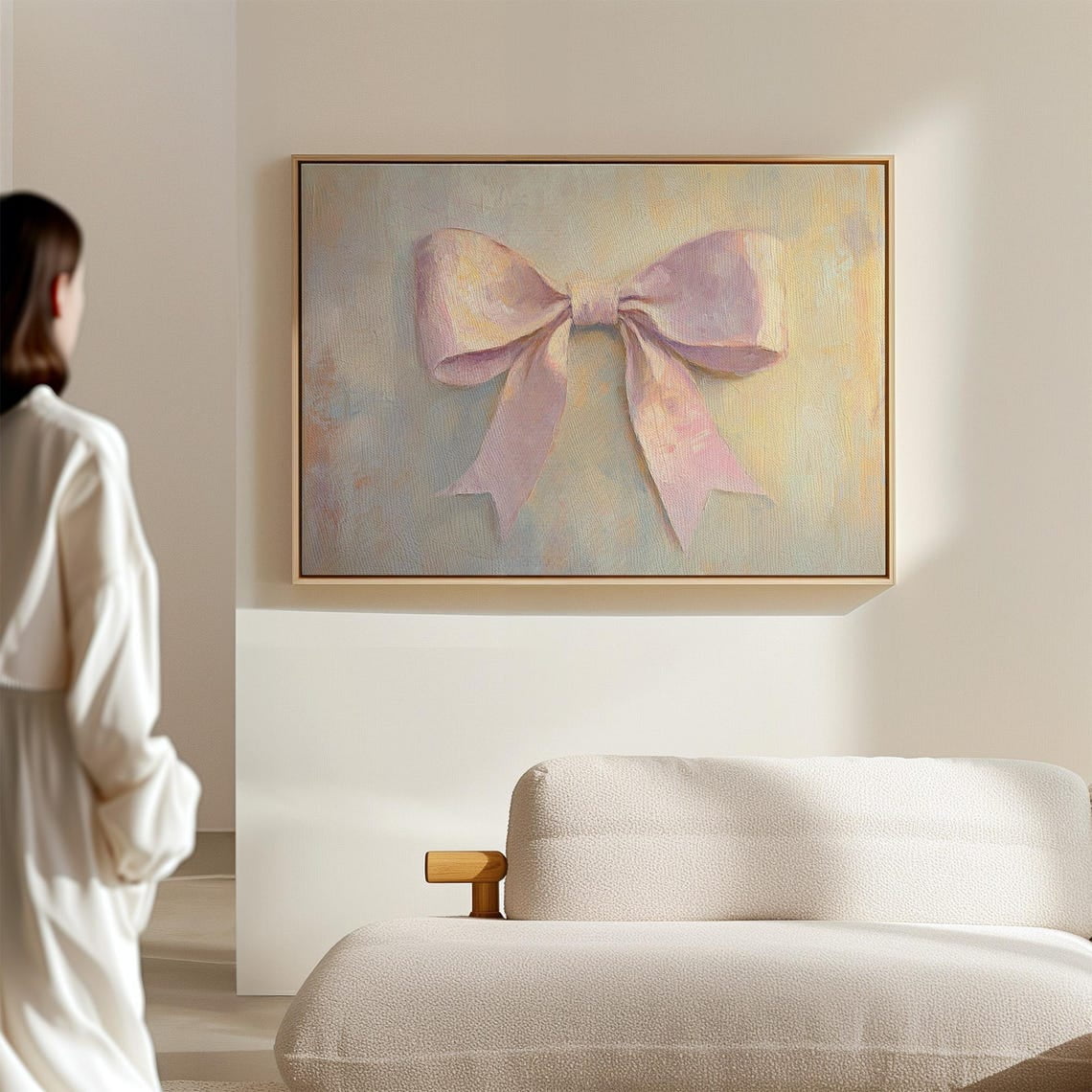 Soft Pink Ribbon Bow Artwork Elegant And Minimalist Ribbon Painting In ...