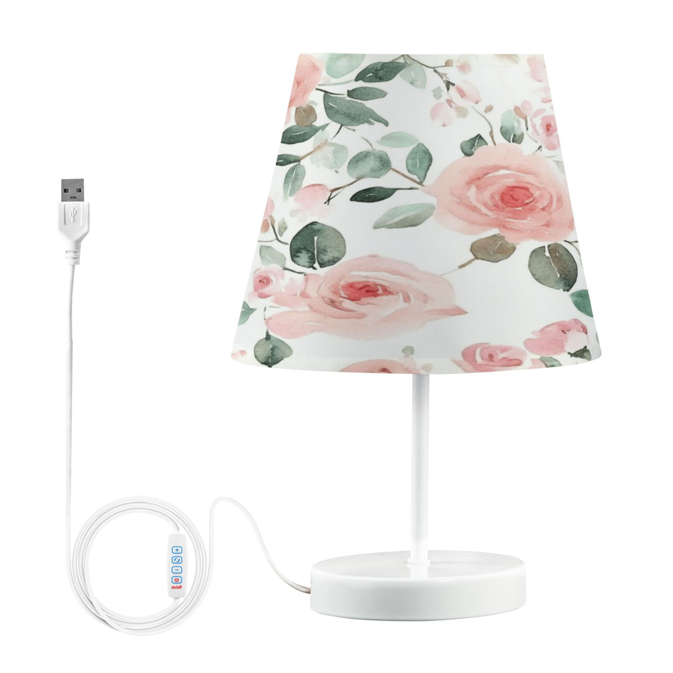 Soft Pink Watercolor Floral Desk Lamp LED Table Nightstand Lamps with 3 ...
