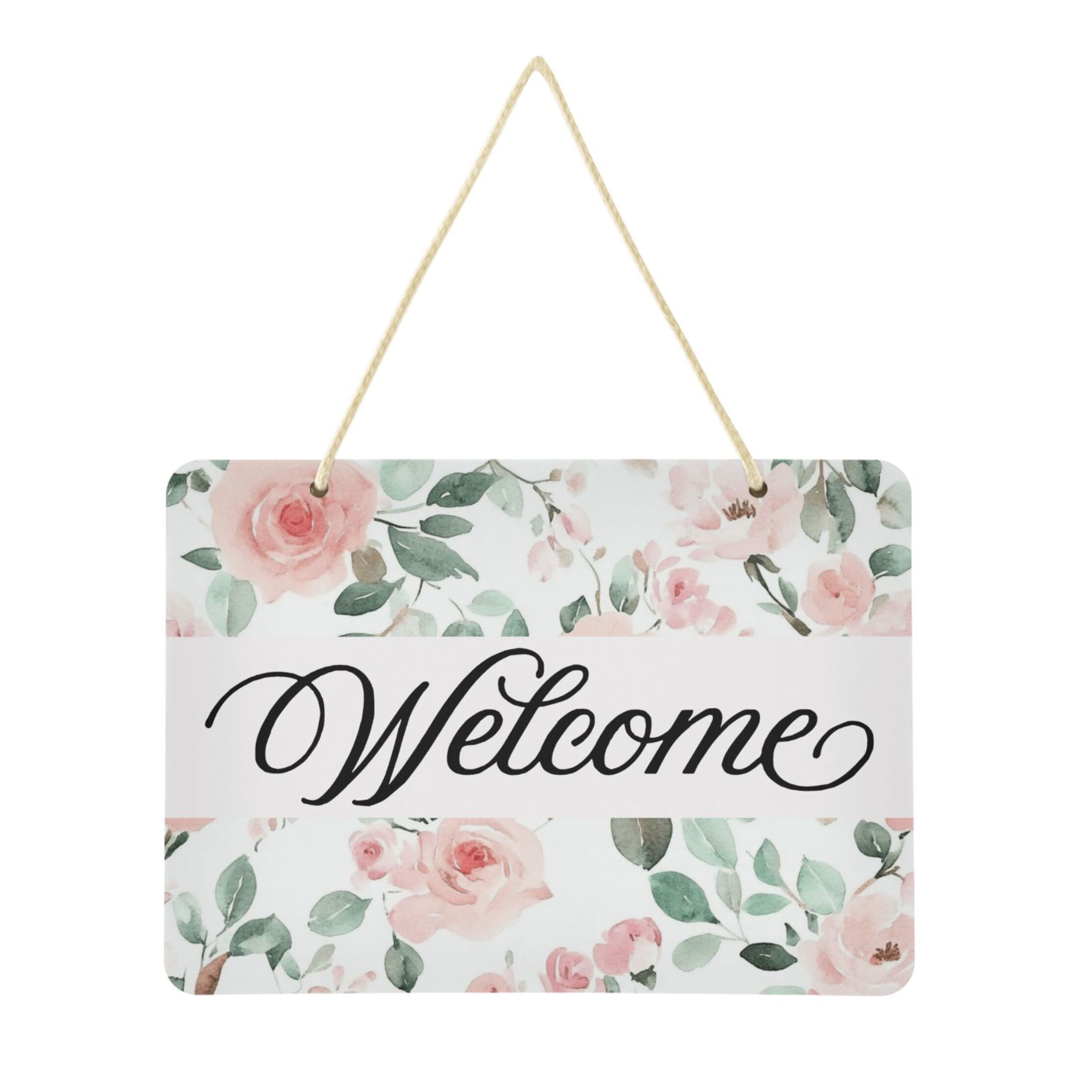 Soft Pink Watercolor Floral Welcome Sign Front Door PVC 14x10 inch ...