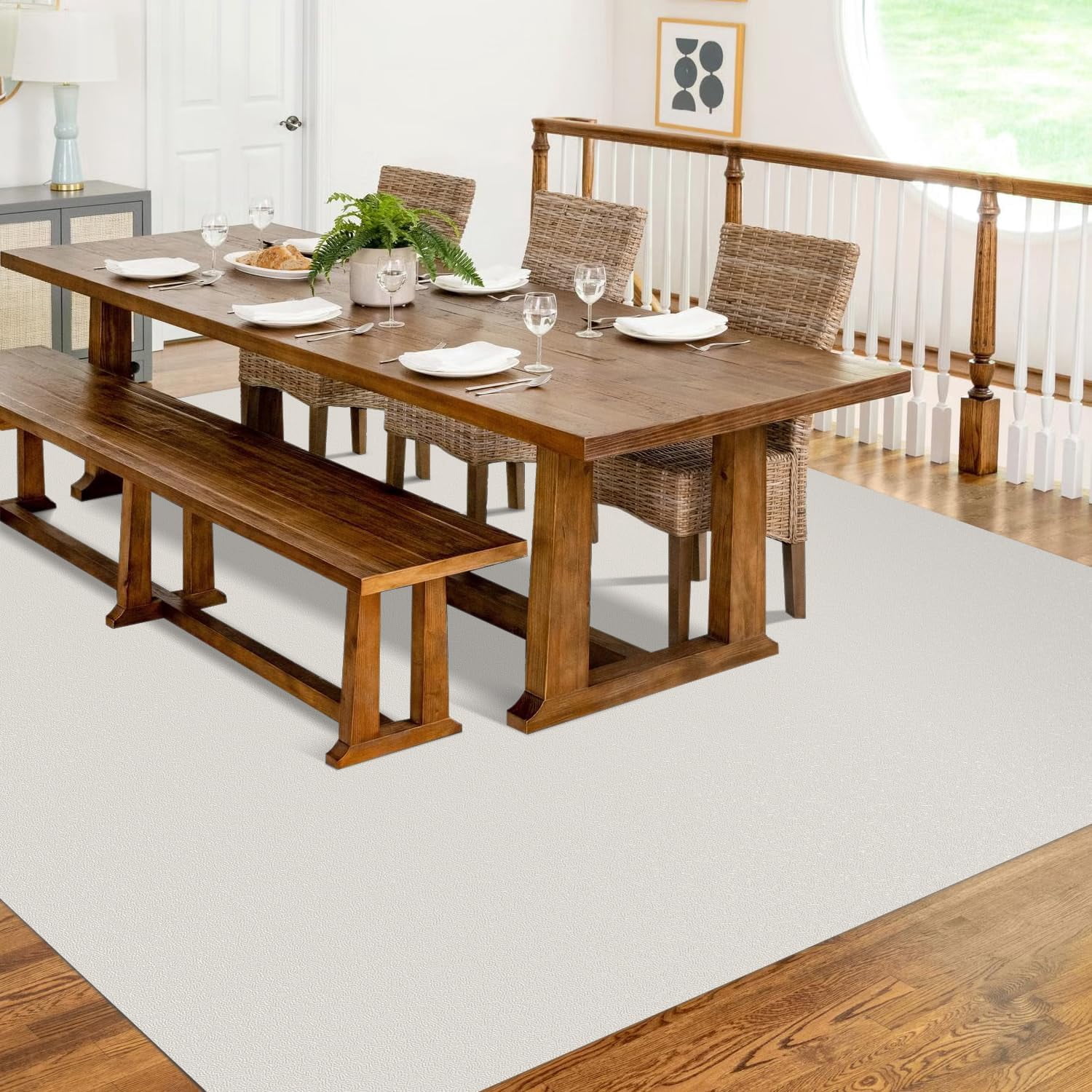Soft Plastic Floor Mat for Under Dining Table, 5'×7' Beige Waterproof ...