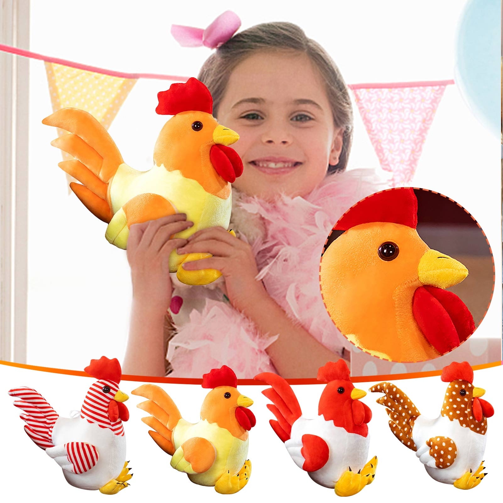 Soft Plush Chicken Pillow Toy - Cute Bib-Wearing Stuffed Animal for ...