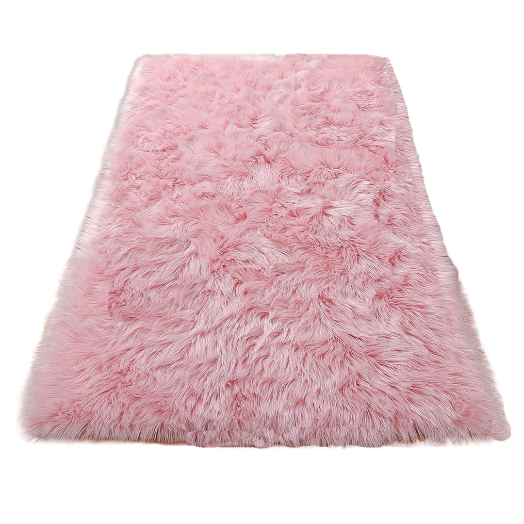 Soft Plush Fur Area Rug 2 x 4ft Pink Shaggy Fluffy Rugs Rectangular ...