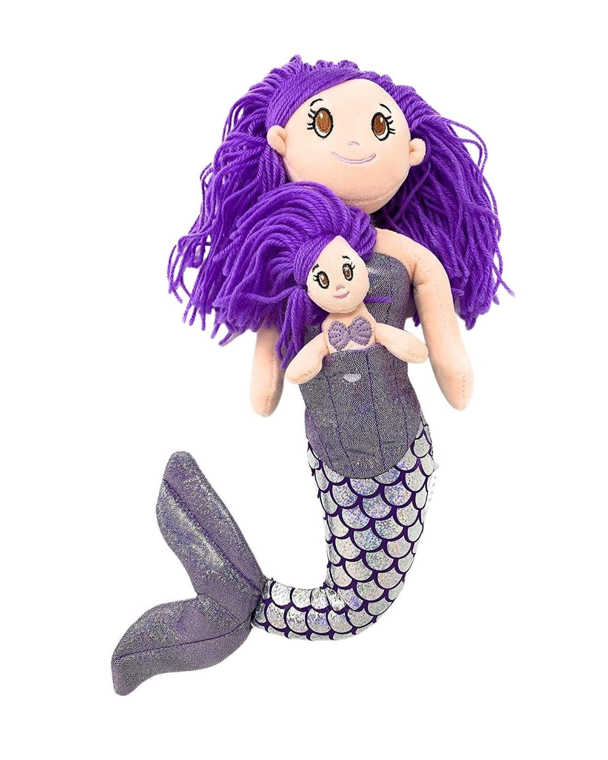 Soft Plush Mermaid with Pouch and Mini Mermaid, Mermaid Purple, Size ...