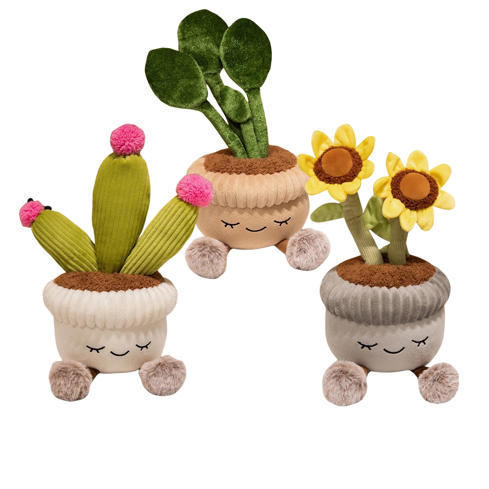 Soft Plush Potted Plant Set of 3 Rubber Tree, Cactus and Succulent ...