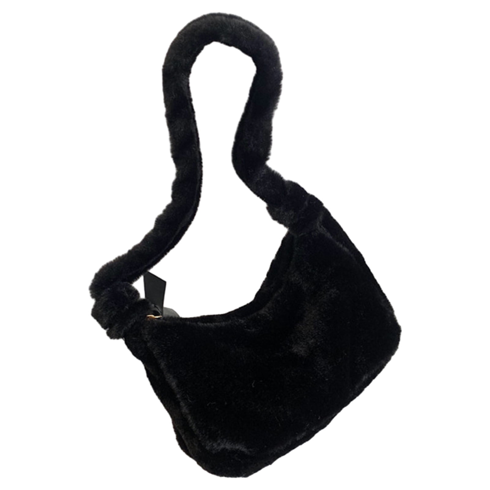 Soft Plush Single Shoulder Bag Fuzzy Autumn Winter Zipper Elegant Solid ...