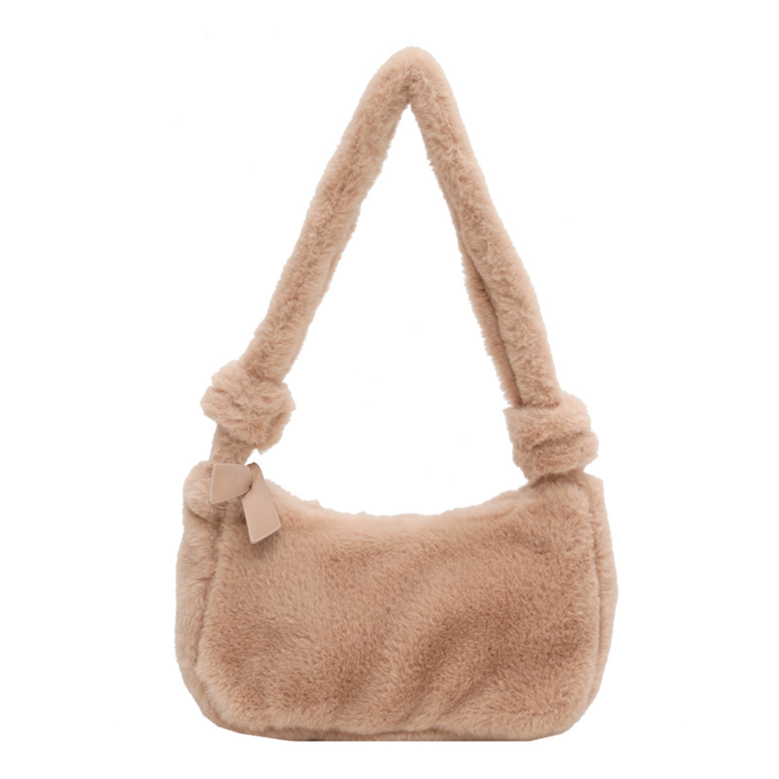 Soft Plush Single Shoulder Bag Fuzzy Autumn Winter Zipper Elegant Solid ...