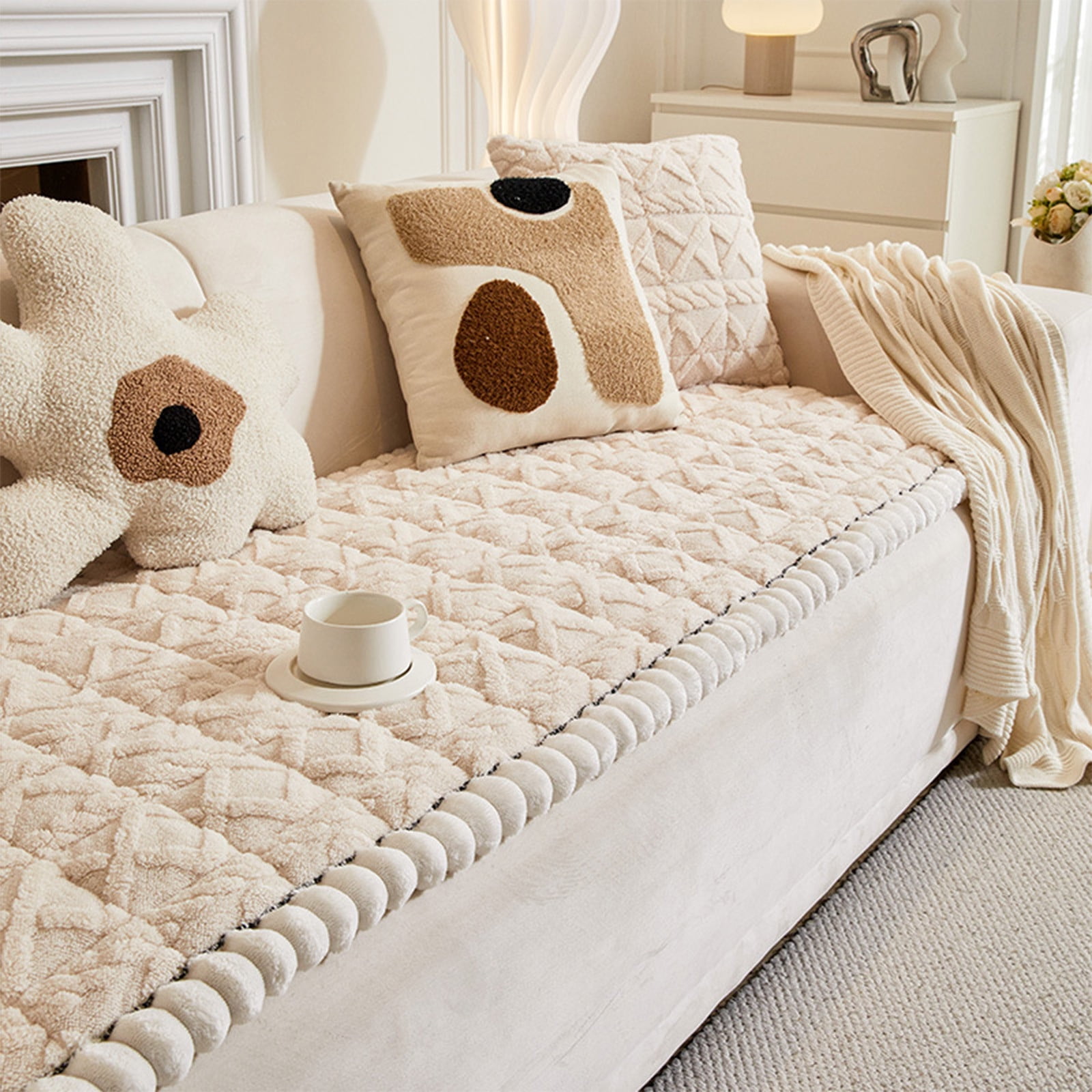 Soft Plush Sofa Couch Cover Warm and Thick Cotton Couch Mat Fuzzy Pet ...