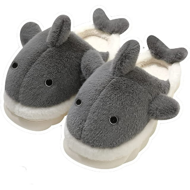 Soft Plush Whale Shark Fuzzy Slippers 1.6'' Heightening Soles for Women ...
