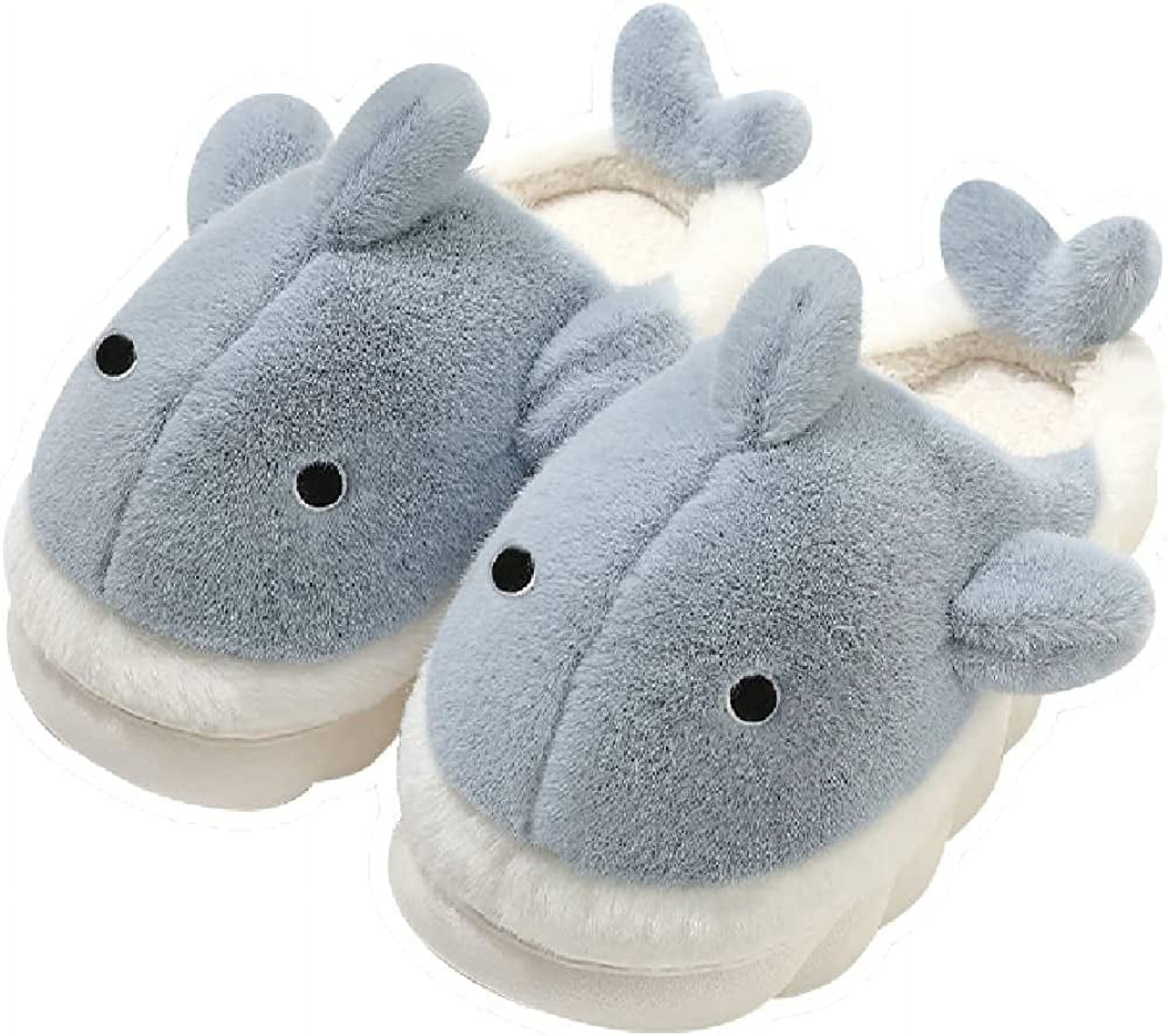 Soft Plush Whale Shark Fuzzy Slippers 1.6'' Heightening Soles for Women ...