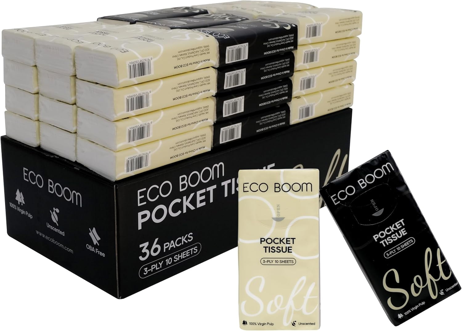 Soft Pocket Tissues, Travel Size, 3-Ply, Hypoallergenic, 36 Packs, Eco ...
