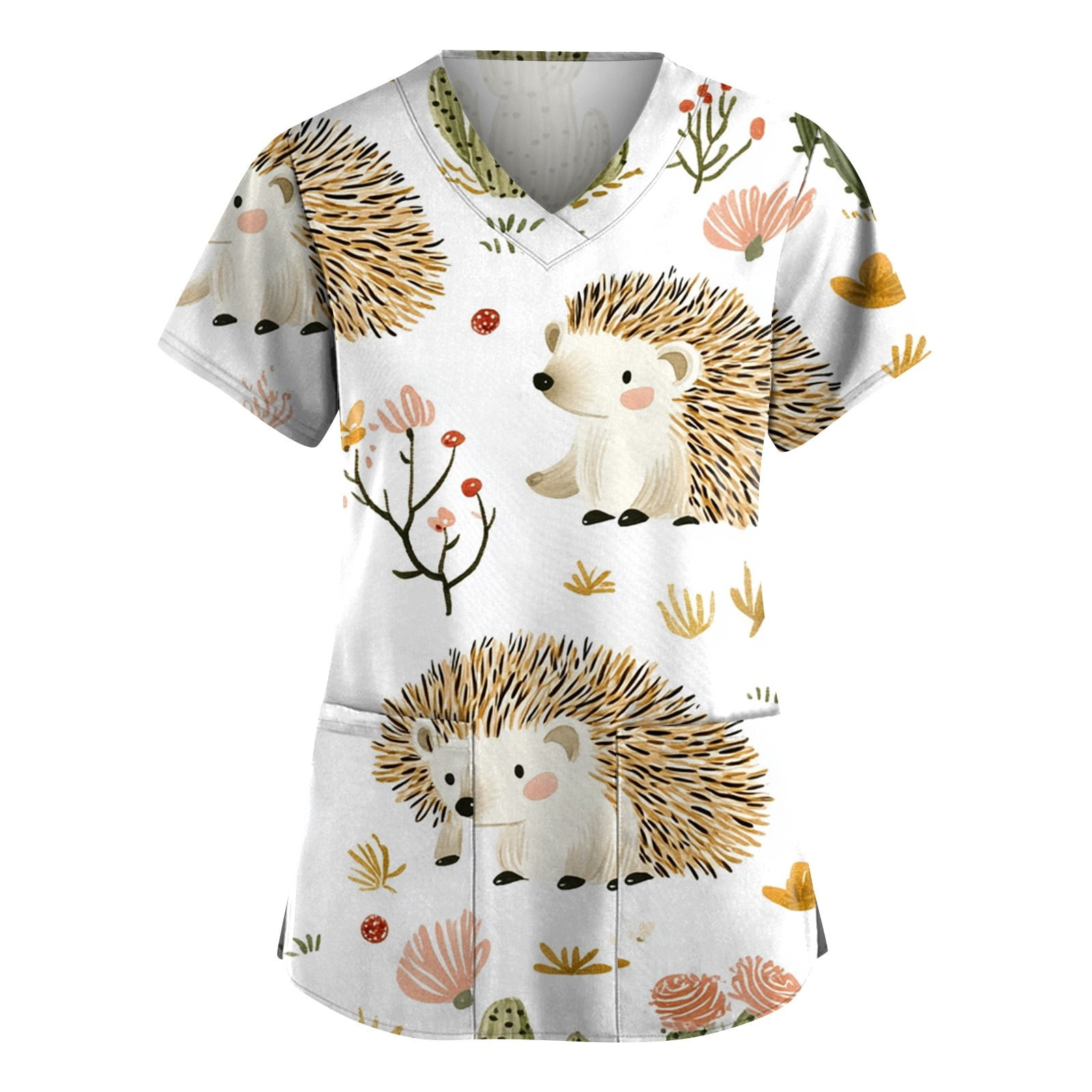 Soft Polyester-Spandex Medical Scrubs, Animal Print Scrub Tops For ...