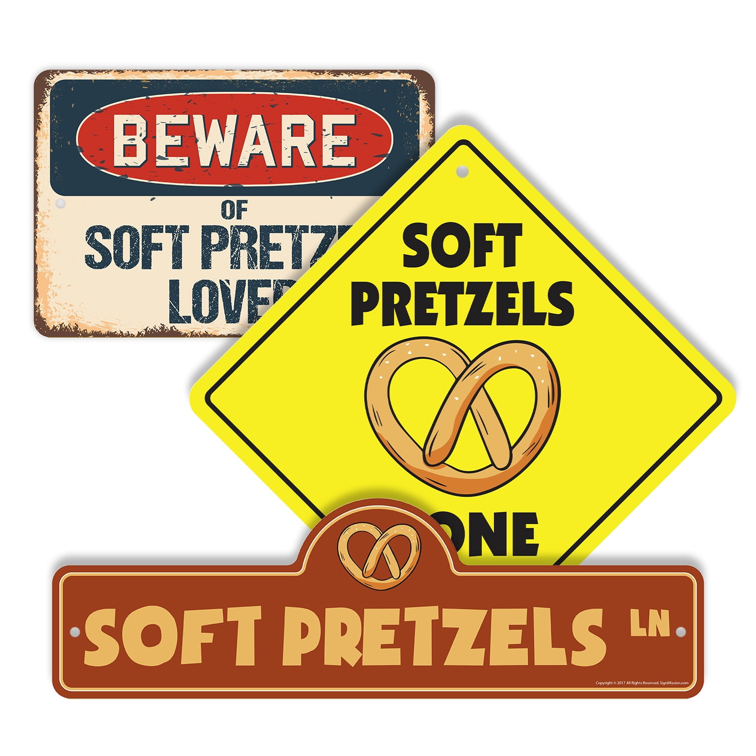 Soft Pretzels (3 Pack) Large Plastic Street Sign Crossing Sign Warning ...