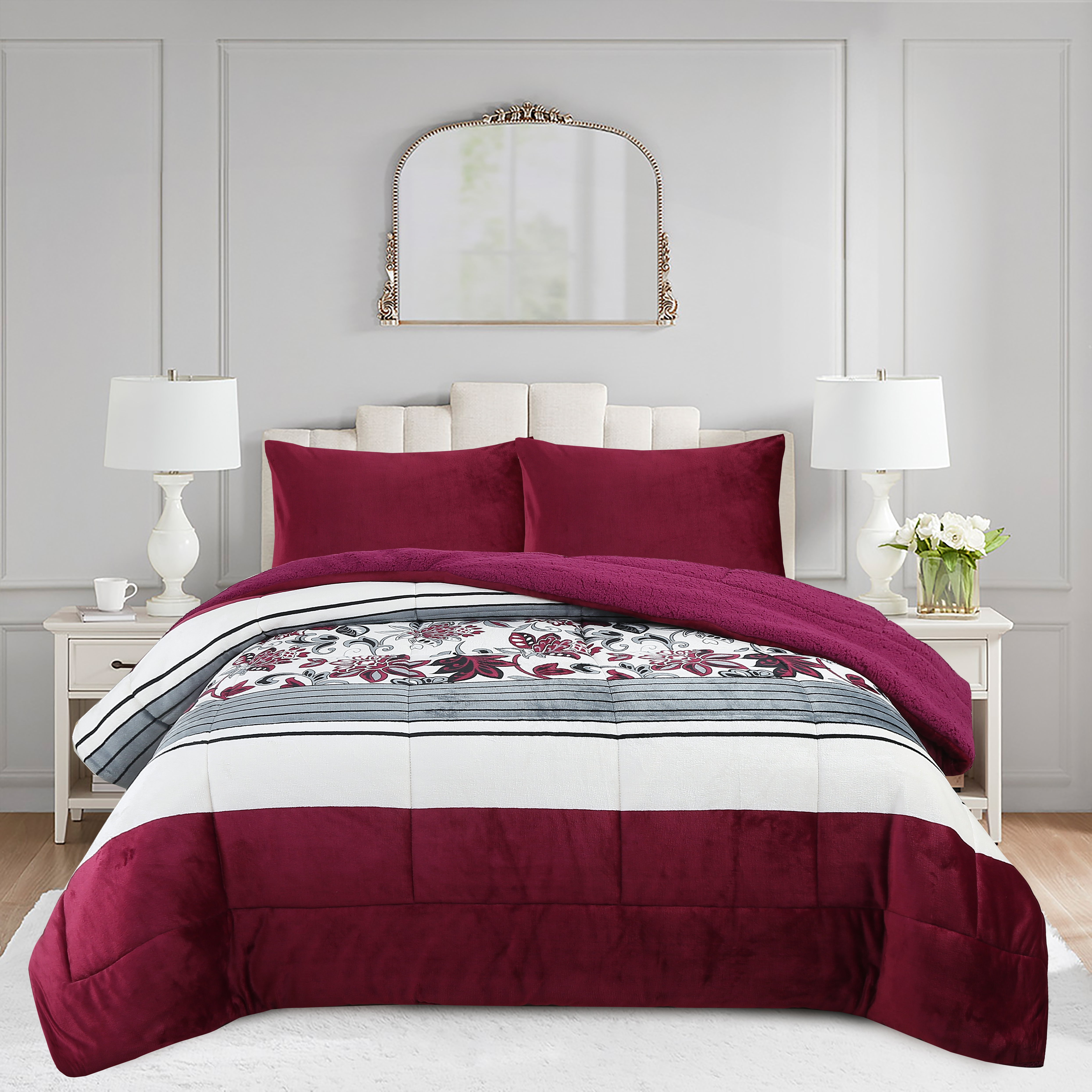 Soft Printed Micromink Sherpa Comforter Set, 3-Piece Comforter Set ...
