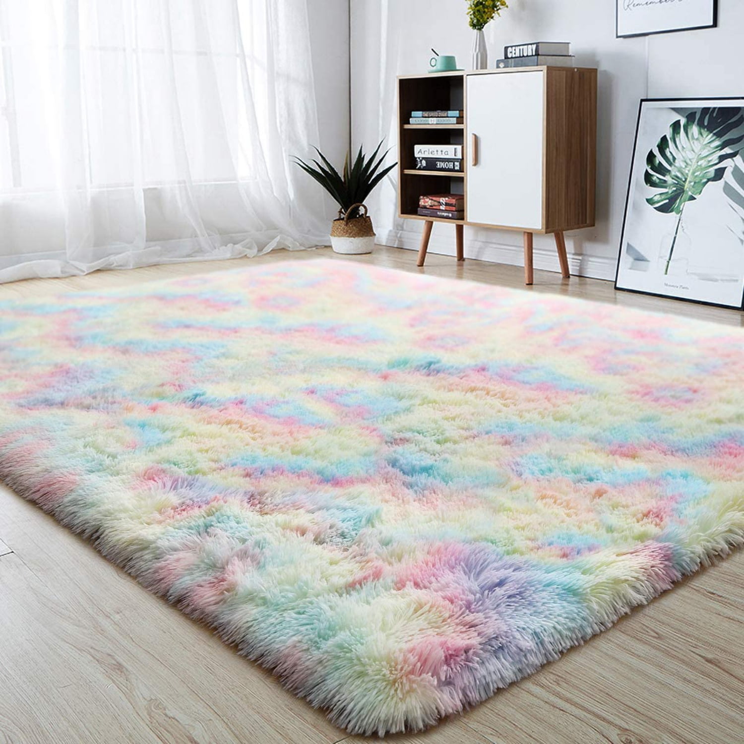Soft Rainbow Area Rugs for Girls Room, Fluffy Colorful Rugs Cute Floor ...
