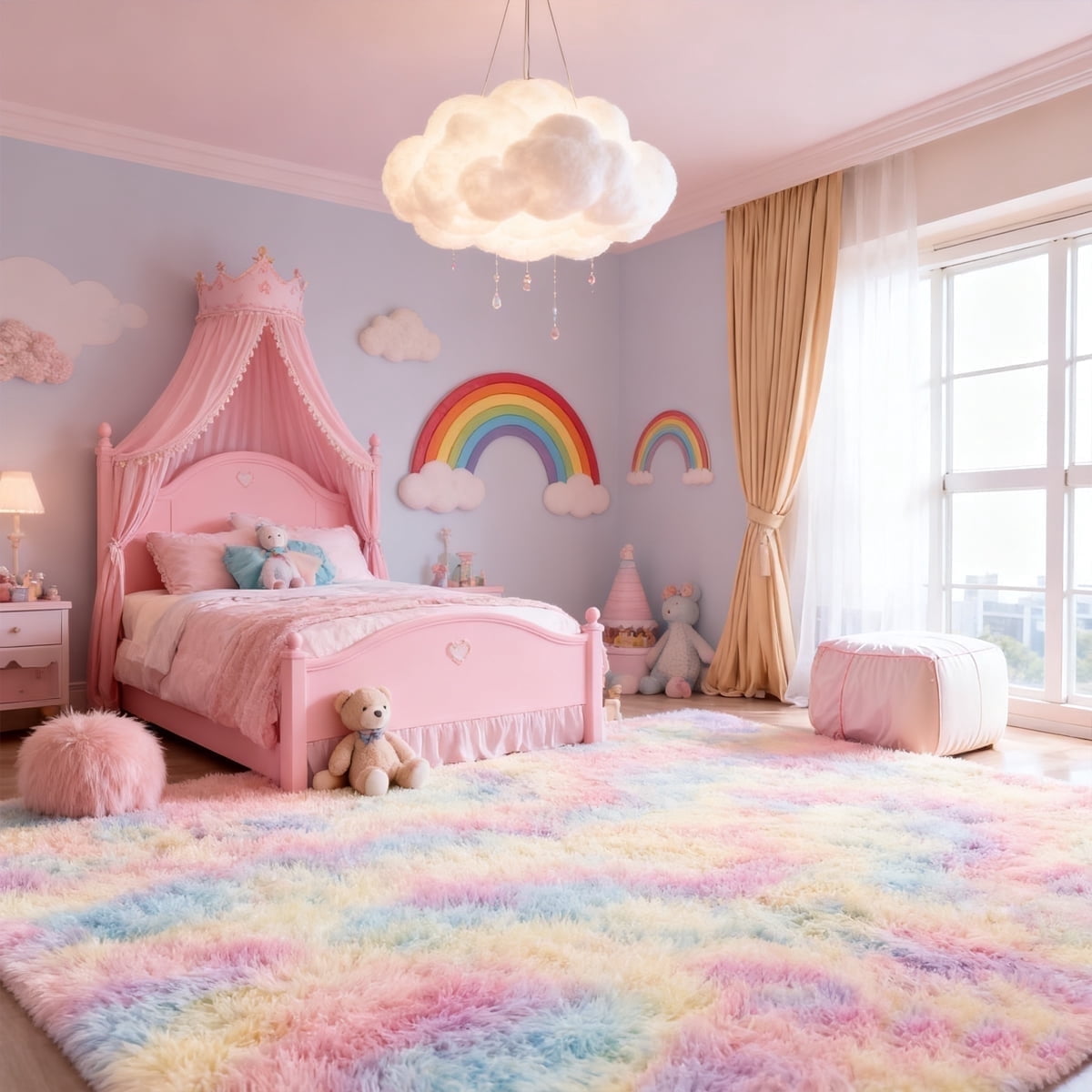 Soft Rainbow Area Rugs for Girls Room, Fluffy Colorful Rugs Cute Floor ...