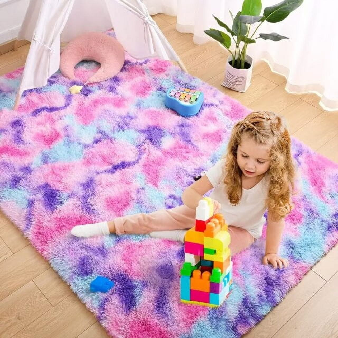 Soft Rainbow Area Rugs for Girls Room 3x5 Feet, Fluffy Cute Colorful ...