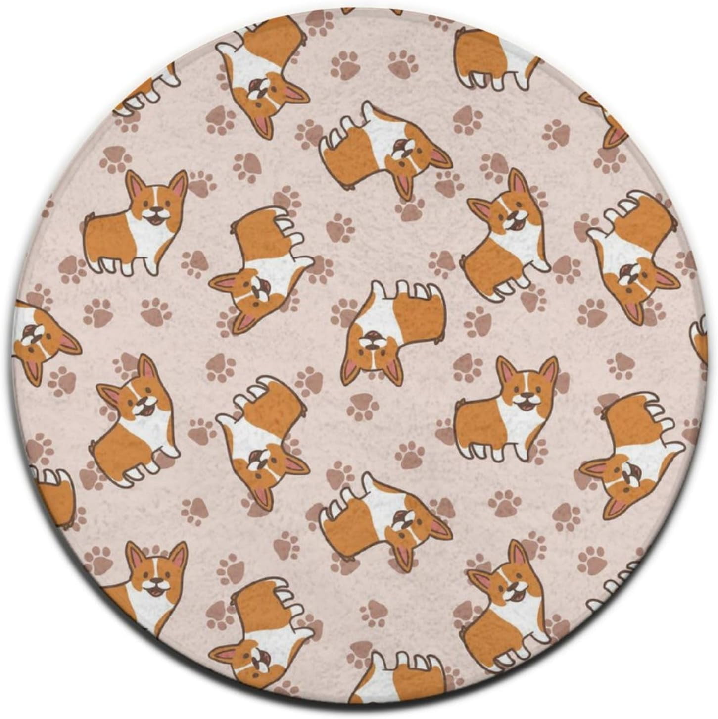 Soft Round Area Rugs paw Print Cartoon Corgis for Room Carpet Circle ...