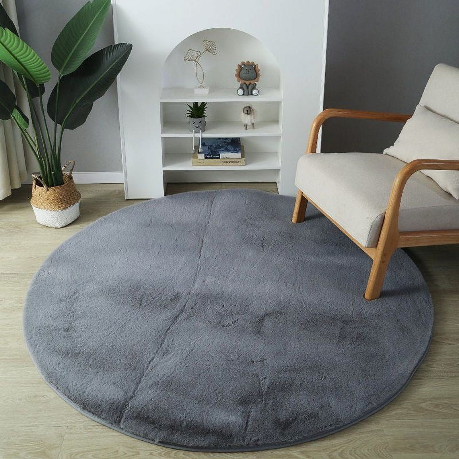 Soft Round Carpet Rabbit Faux Fur Plush Bedroom Rug White Plush Shaggy ...