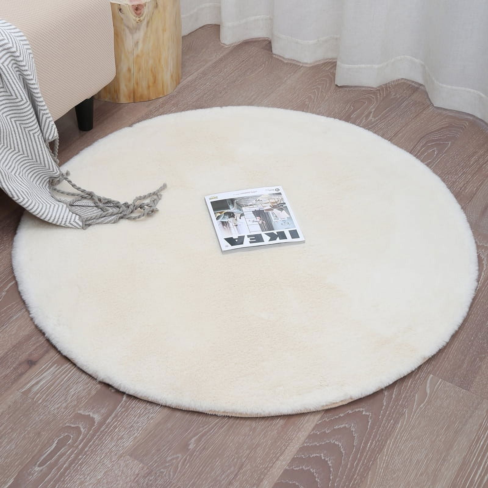 Soft Round Carpet Rabbit Faux Fur Plush Bedroom Rug White Plush Shaggy ...