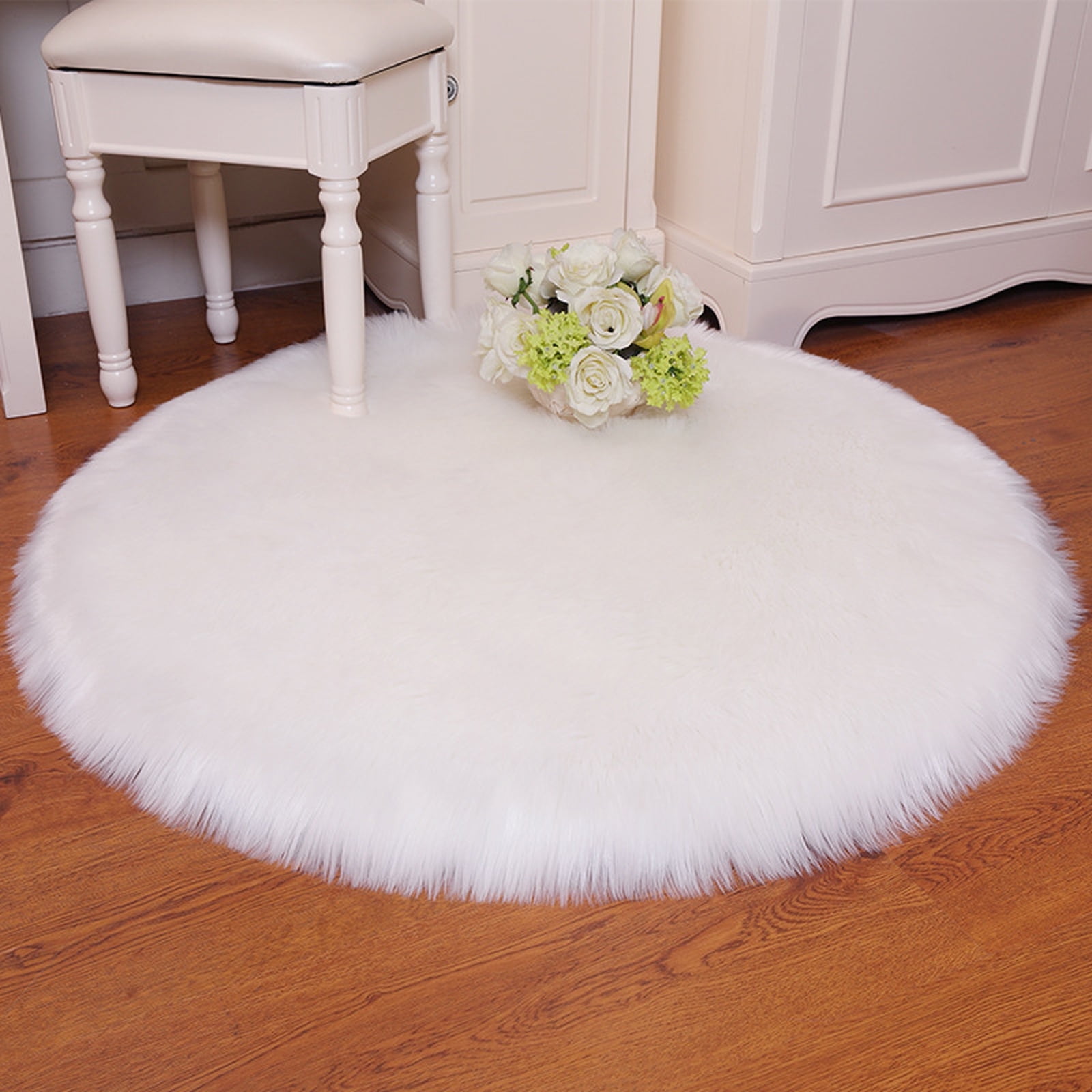WEXIA Soft Round Fur Area Rug White Circular Shaggy Rug Round Diameter ...
