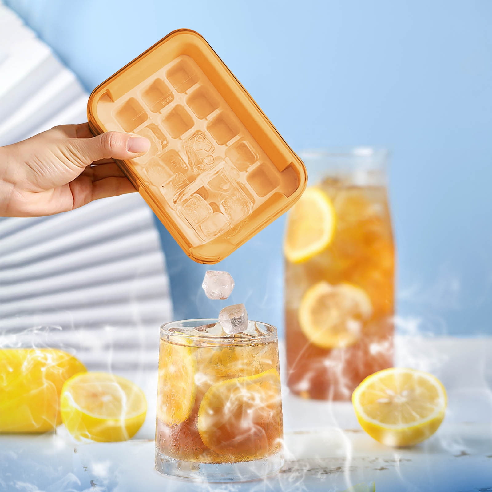 Soft Rubber Homemade Ice Cube Tray with Lid for Freezer,Refrigerator ...