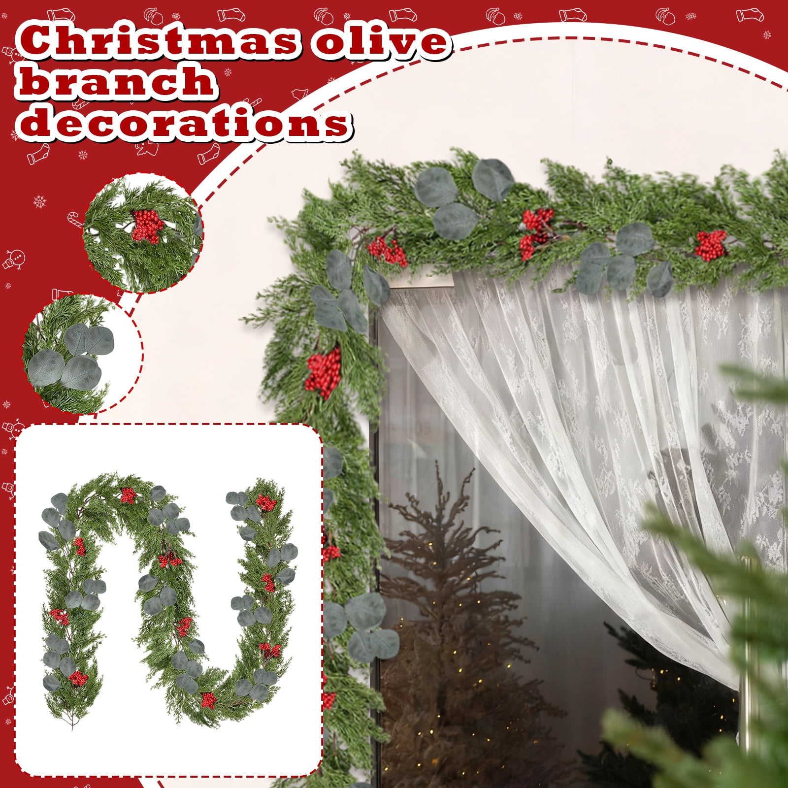 Soft Rubber Pine Vine Garland - Christmas Realistic Rattan, 2M/78in ...