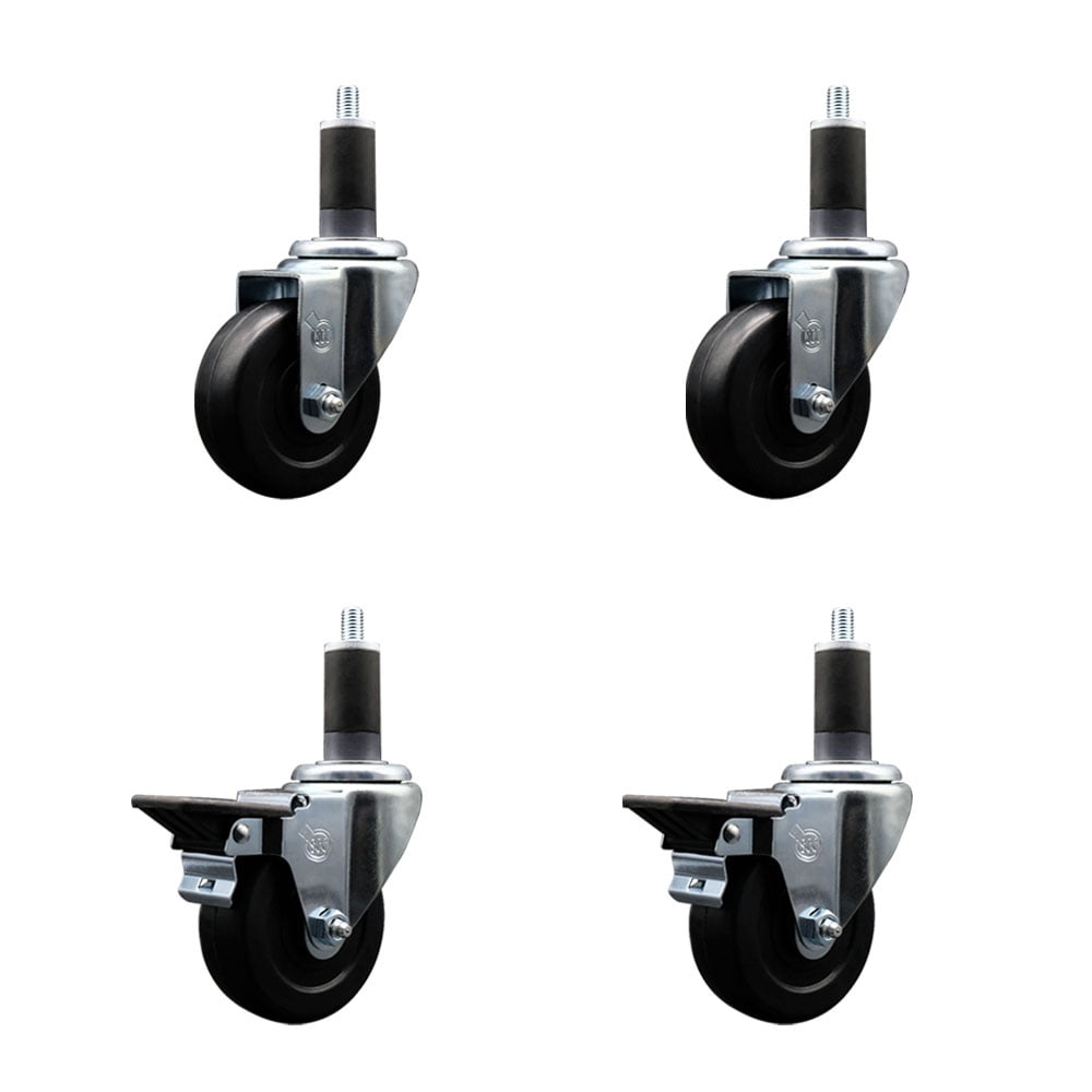 Soft Rubber Swivel Expanding Stem Caster Set of 4 with 3.5 Inch Black ...