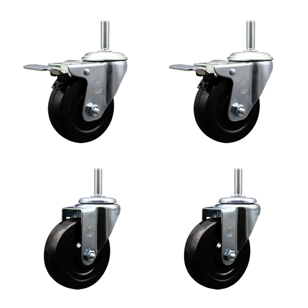 Soft Rubber Swivel Threaded Stem Caster Set of 4 w/4" x 1.25" Black ...