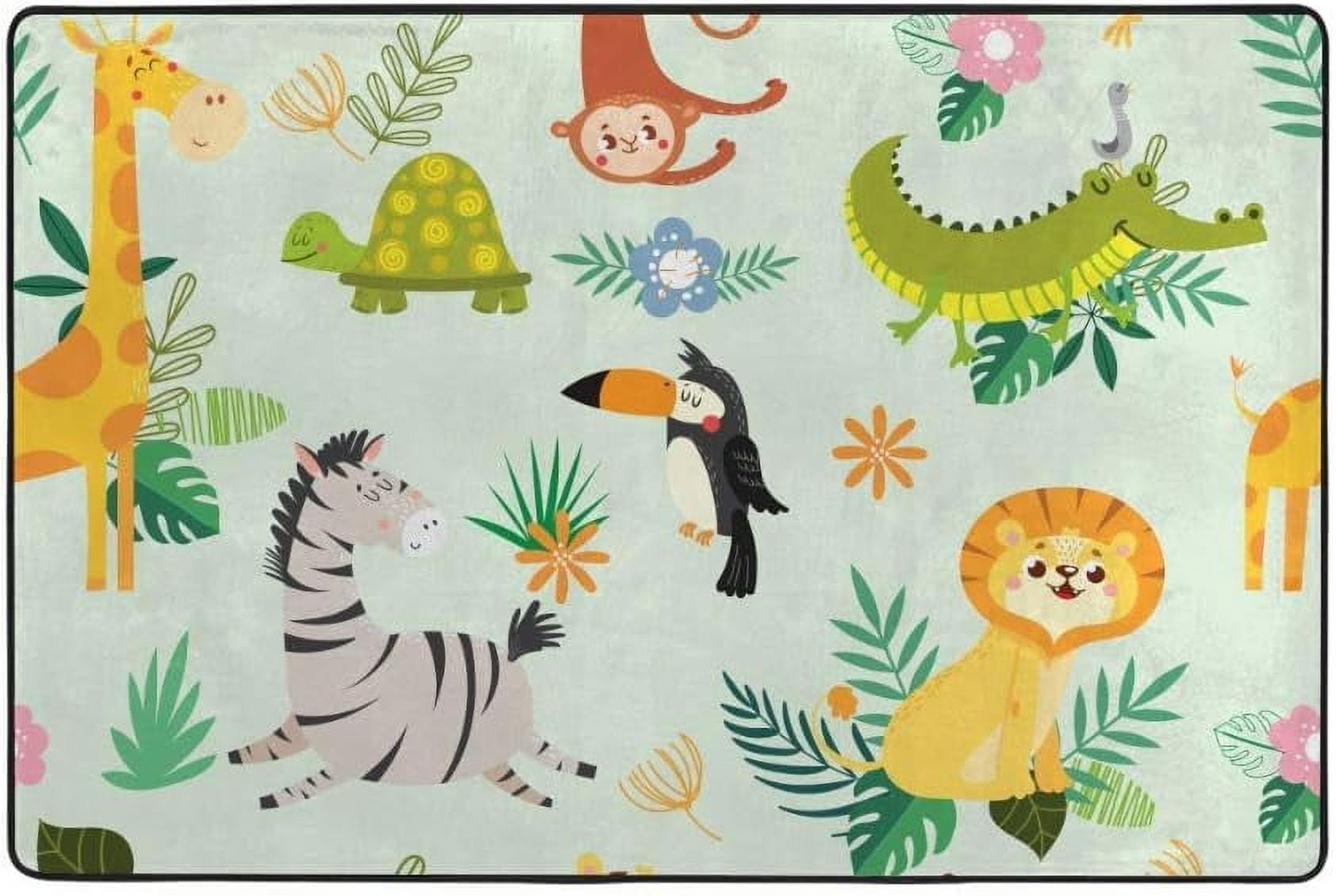 Soft Rug Comfortable Indoor Carpet, Seamless Cute Wild Animals Large ...