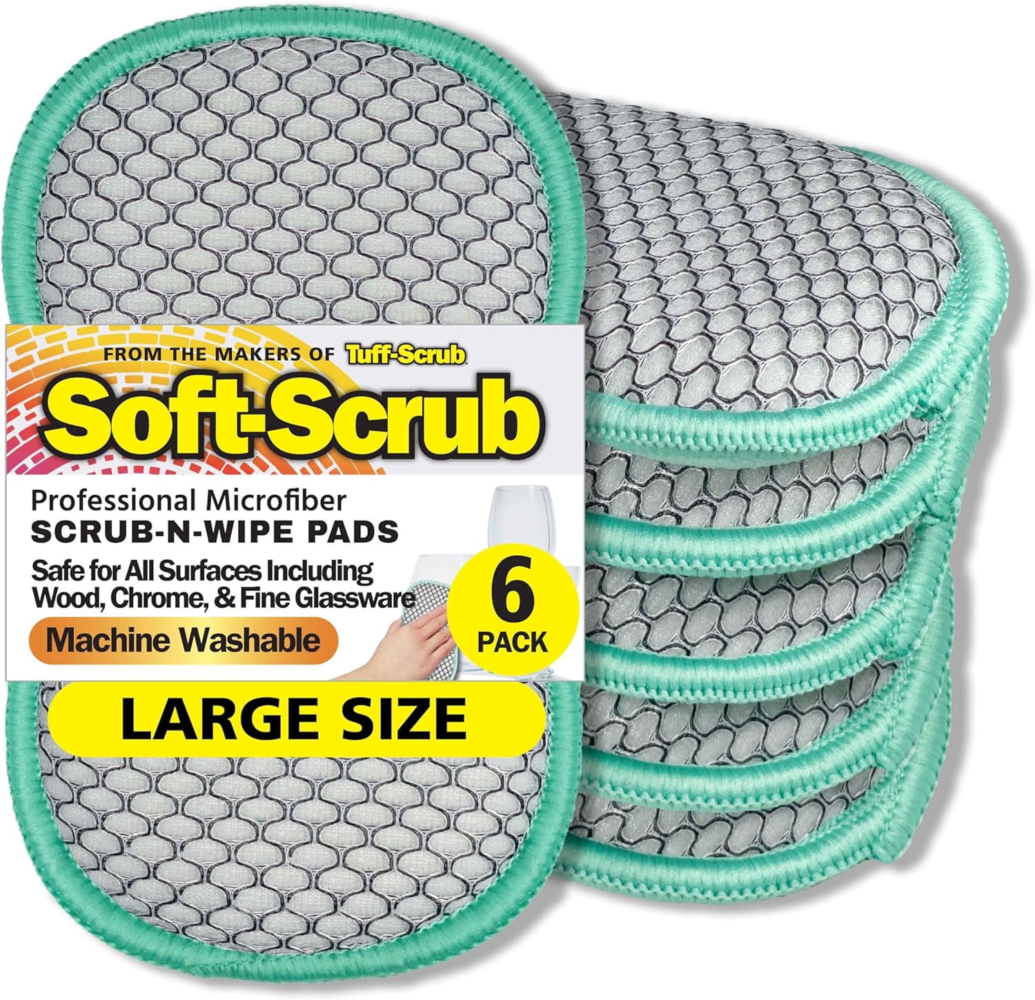 Soft-Scrub by Scrub-N-Wipe Pad, Large, 6-Pack, Microfiber, Multi ...