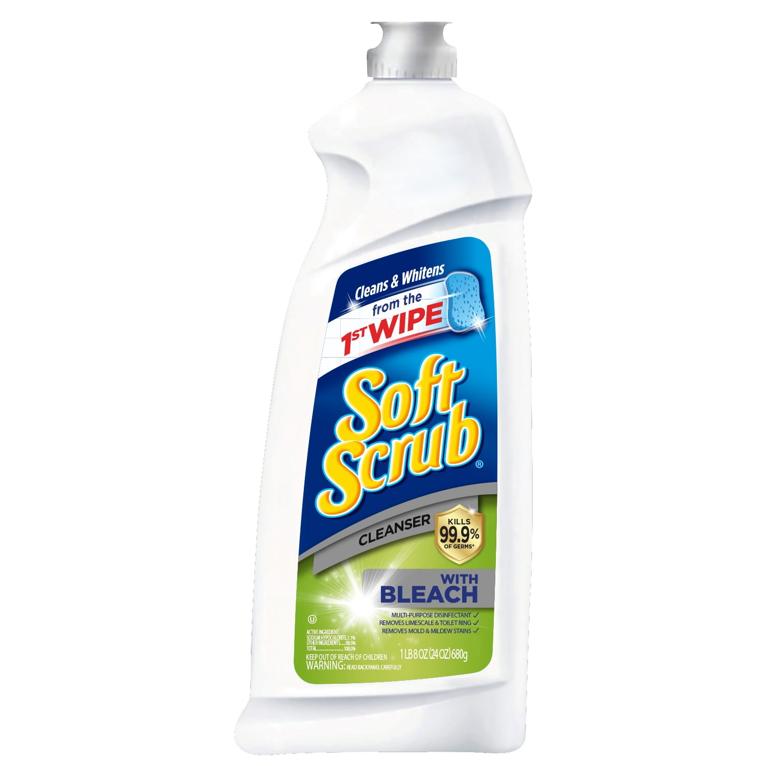 Soft Scrub with Bleach Cleanser 24 Oz, Disinfects and Cleans Germs and ...