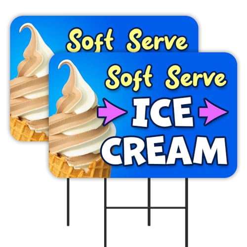 Soft Serve Ice Cream 2 Pack Yard Signs 16" x 24" - Double-Sided Print ...
