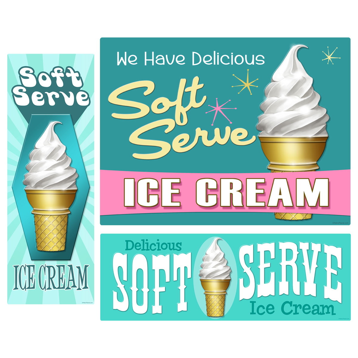 Soft Serve Ice Cream Wall Decal Set Vintage Style Kitchen Decor 24 x 8 ...
