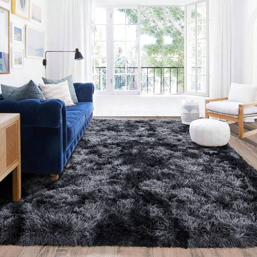 Soft Shag Rugs For Bedroom, Blue And Grey Fluffy Shaggy Rugs For Living ...