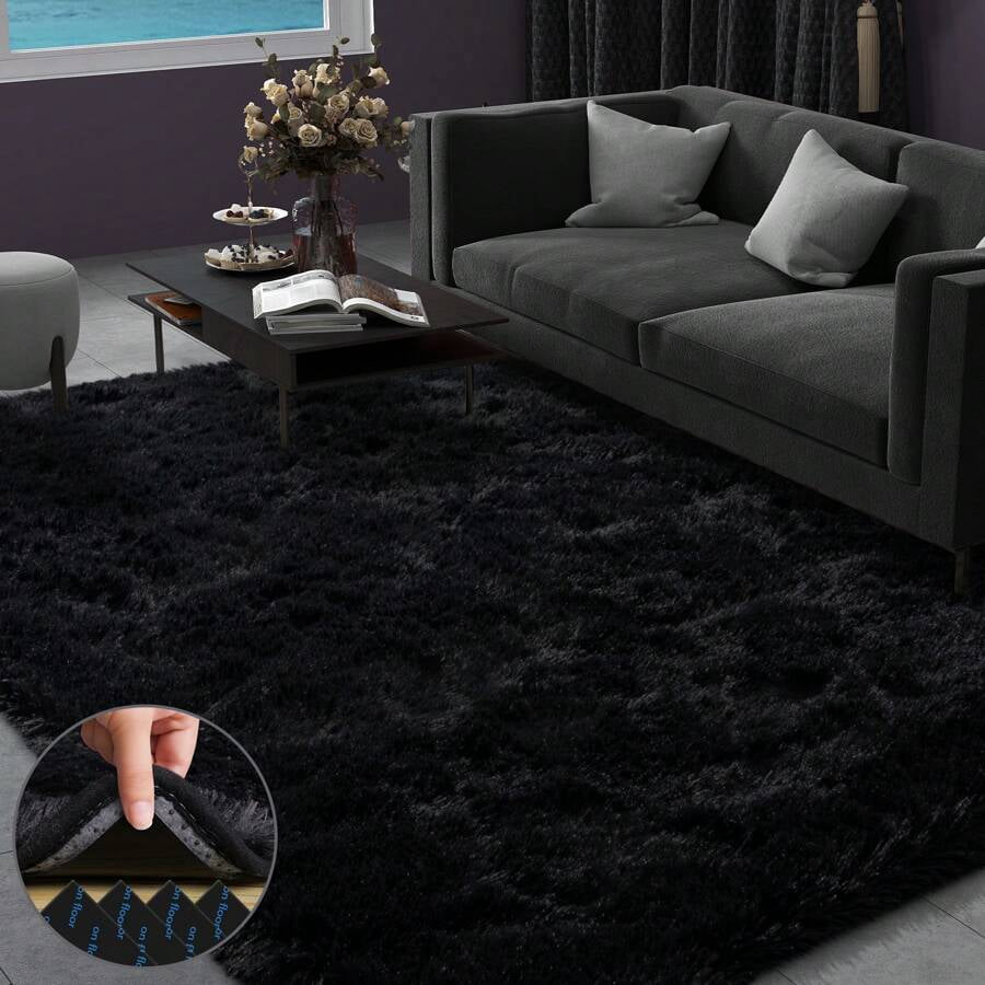 Soft Shag Rugs For Bedroom, Blue And Grey Fluffy Shaggy Rugs For Living ...