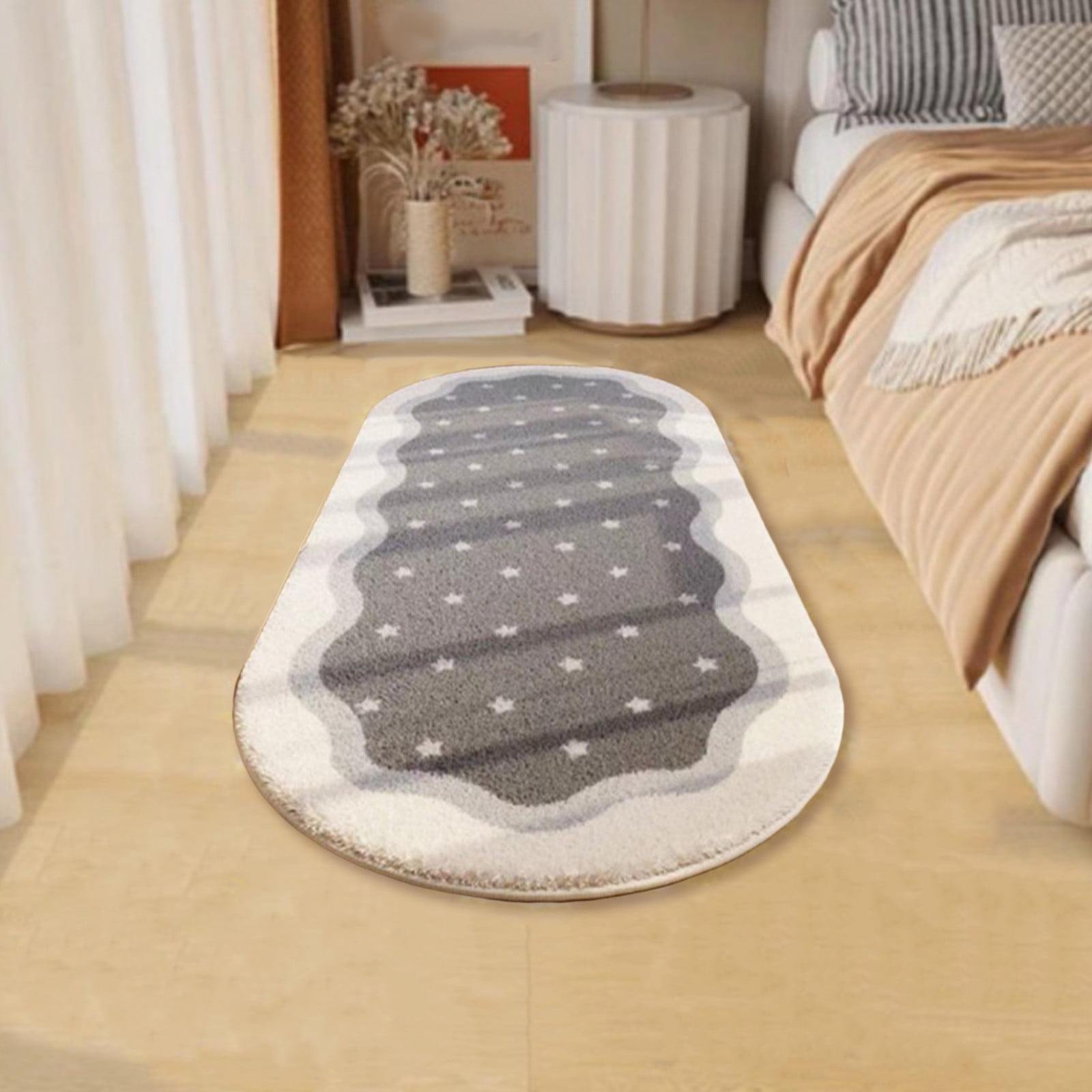 Soft Shaggy Non-Slip Oval Area Rug - 16x48 Inches, High Pile Polyester Carpet for Bedroom ...