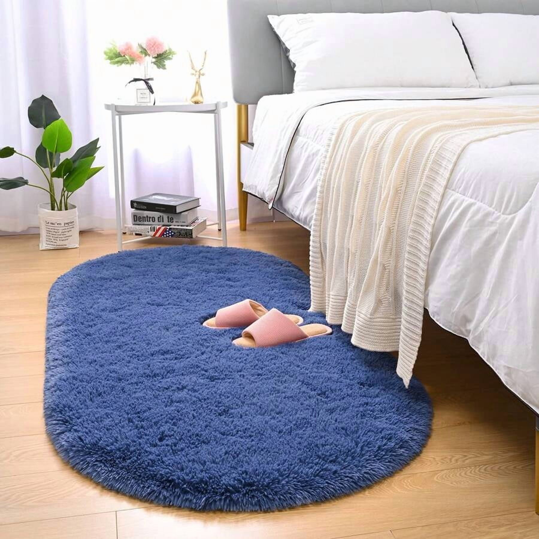 Soft Shaggy Rug For Bedroom, Oval 2.6'x5.3' Plush Fluffy Carpet For ...