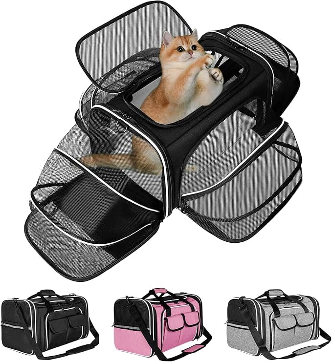 Soft Sided Expandable Collapsible Cat Carrier with Removable Fleece Pad ...