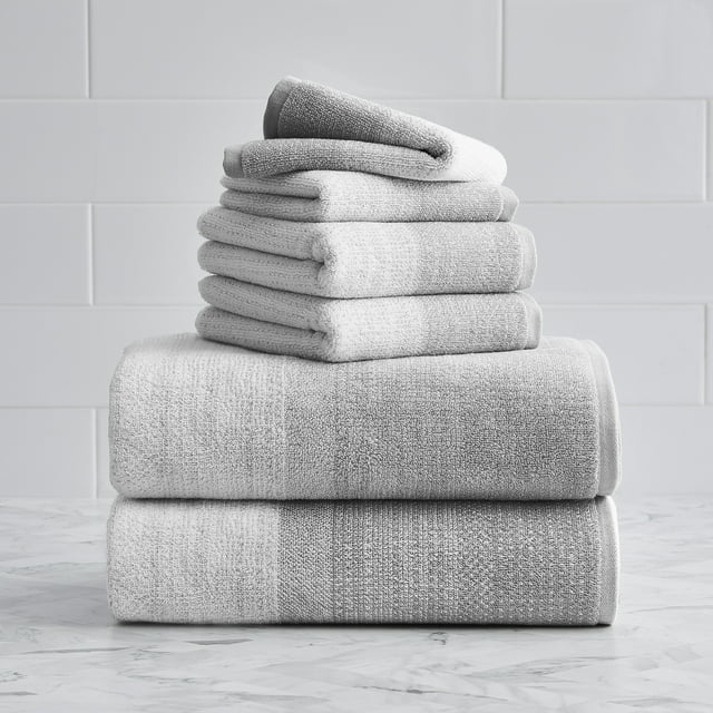 Soft Silver/Arctic White Heathered 6 Piece Bath Towel Set, Better Homes ...