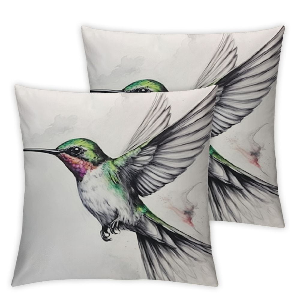 Soft Square Short Plush Cushion Covers, Hummingbird Watercolor Bird ...